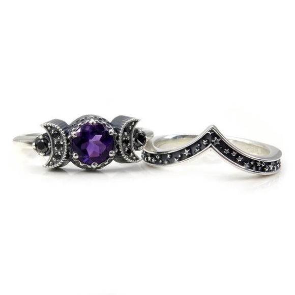 Jewelry | Triple Moon Goddess Hecate Purple Amethyst Ring New Crescent ...